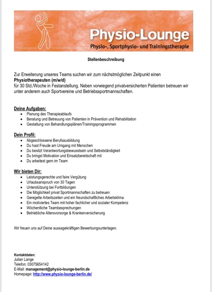 Wir suchen Physiotherapeuten! - Physiotherapie in Berlin Tempelhof ...